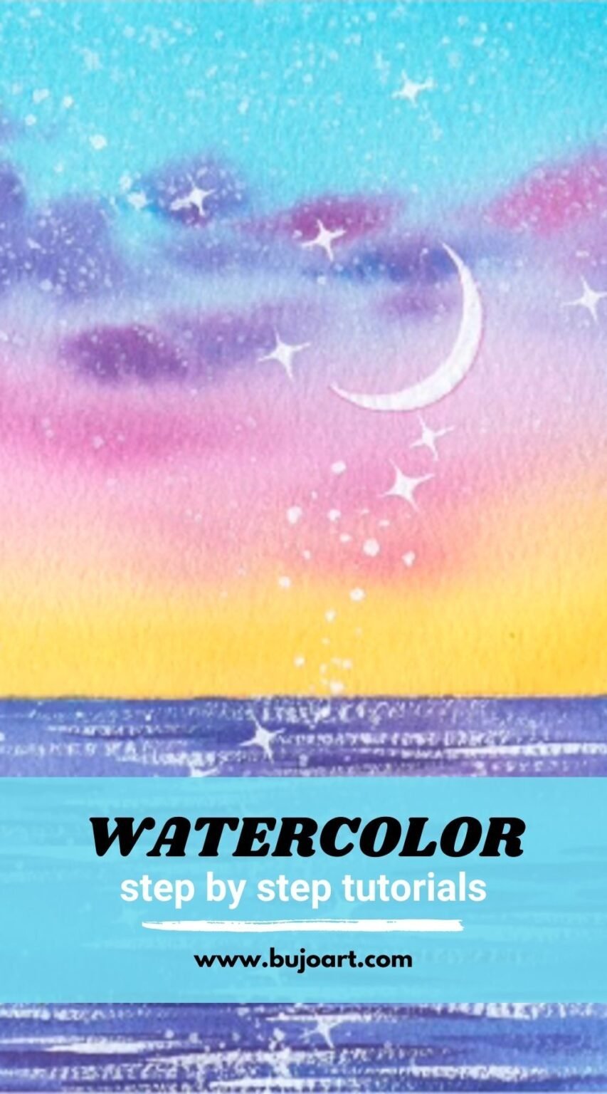 Painting a Serene Moon on the Ocean A Step-by-Step Watercolor Tutorial ...
