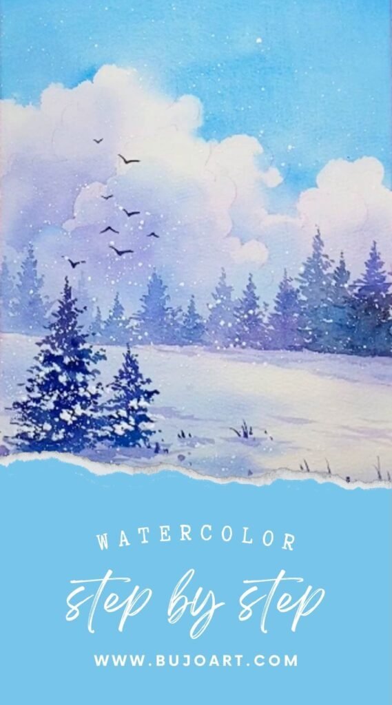 step by step winter scene by watercolor – BUJO ART