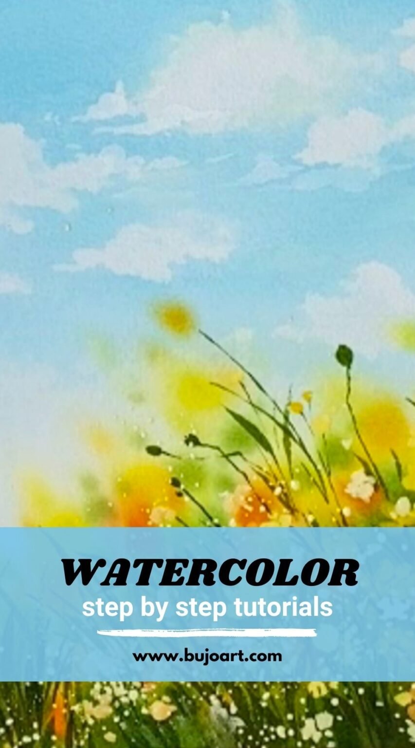 step by step spring field paint by watercolor – BUJO ART